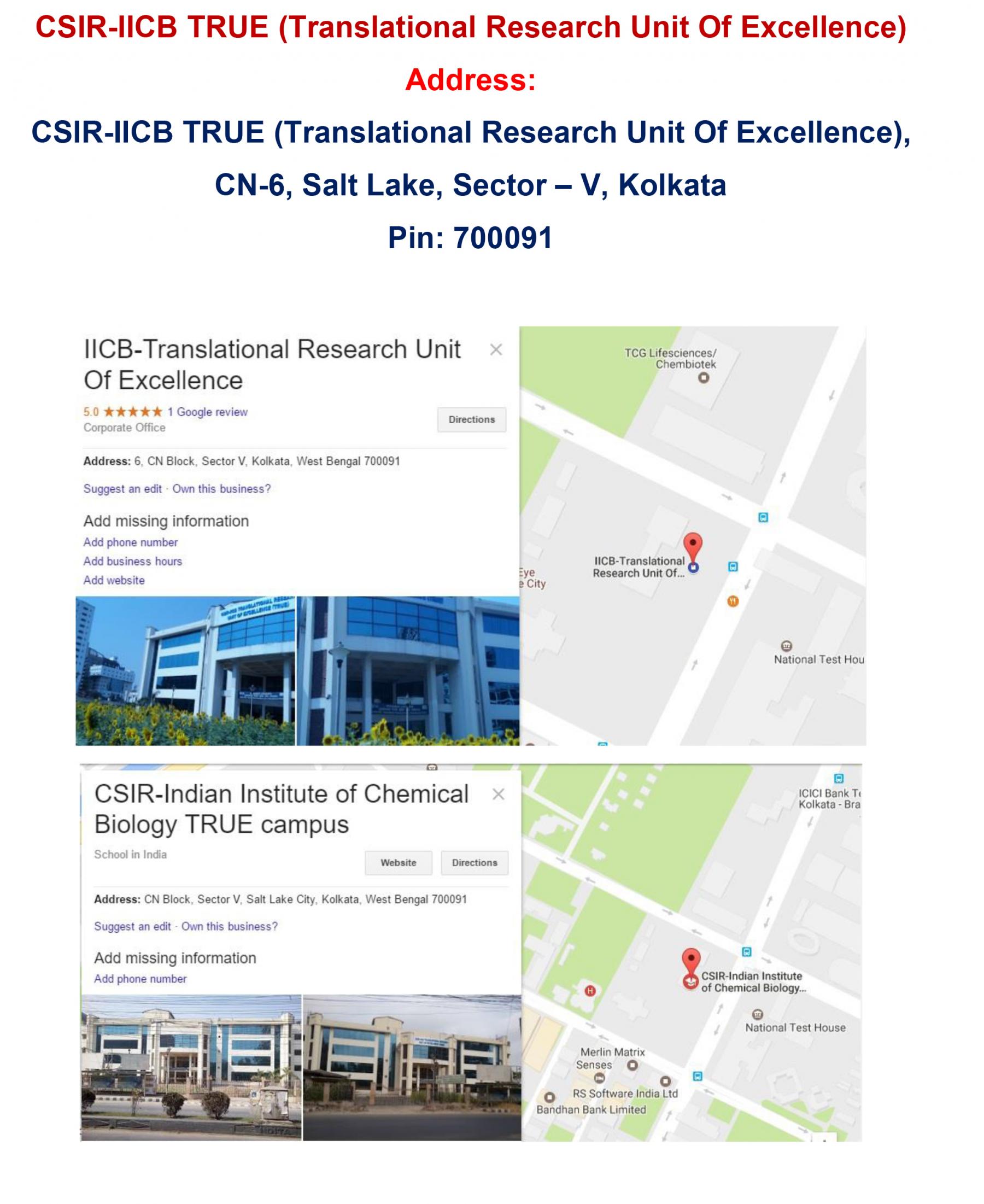 CSIR-IICB TRUE Campus Address